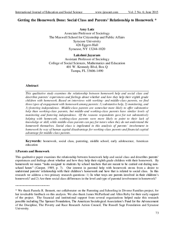 (PDF) Getting the Homework Done: Social Class and Parents' Relationship ...