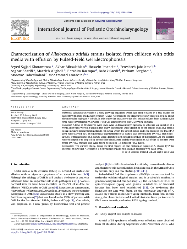 (PDF) Characterization of Alloiococcus otitidis strains isolated from ...