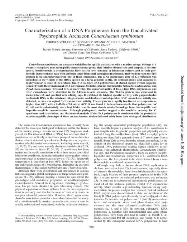 (PDF) Characterization of a DNA polymerase from the uncultivated ...