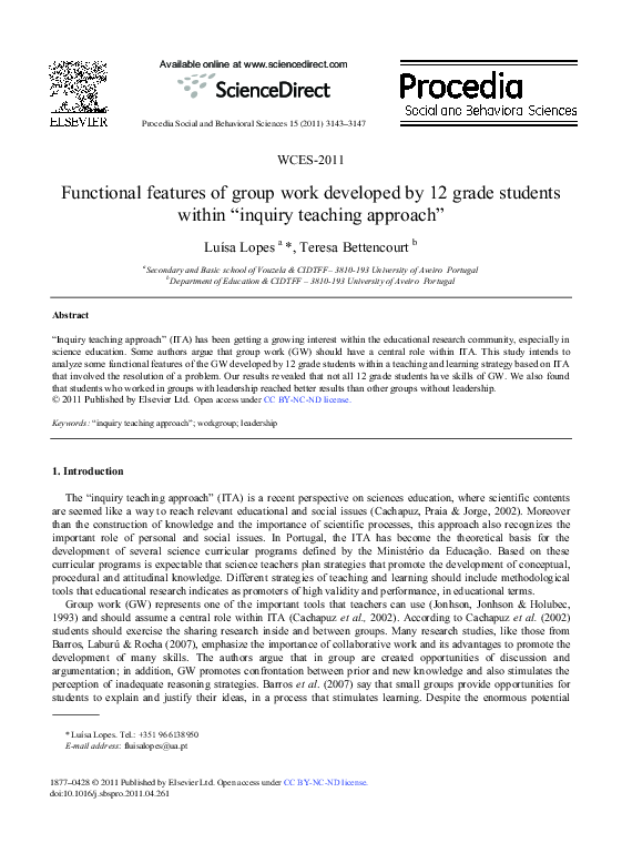 (PDF) Functional features of group work developed by 12 grade students ...