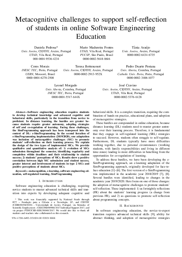 (PDF) Metacognitive challenges to support self-reflection of students ...