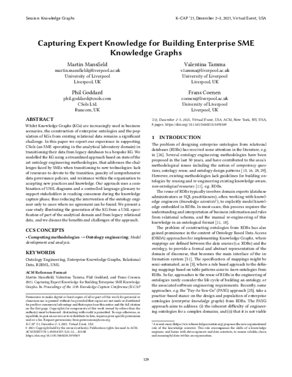 (PDF) Capturing Expert Knowledge for Building Enterprise SME Knowledge Graphs