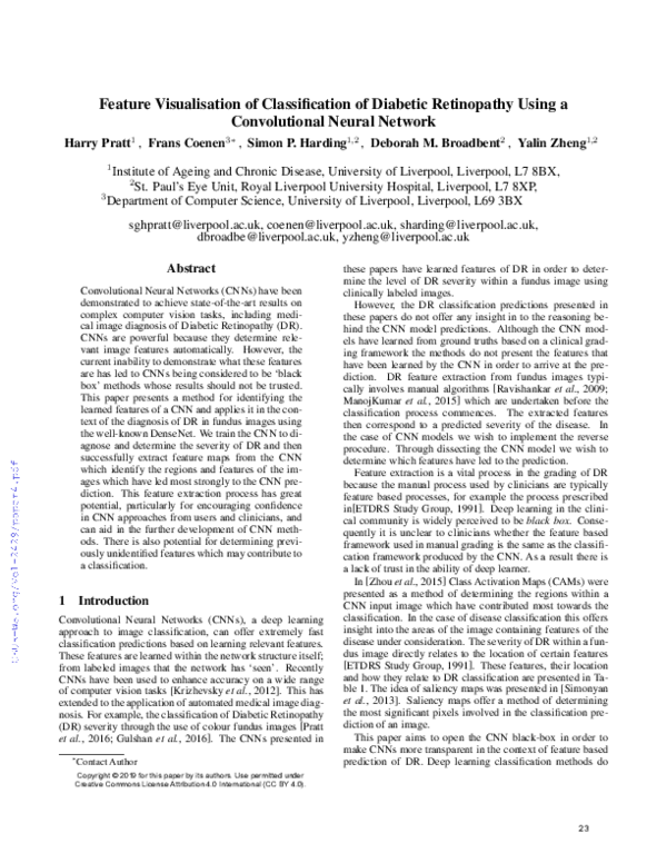 Pdf Feature Visualisation Of Classification Of Diabetic Retinopathy Using A Convolutional