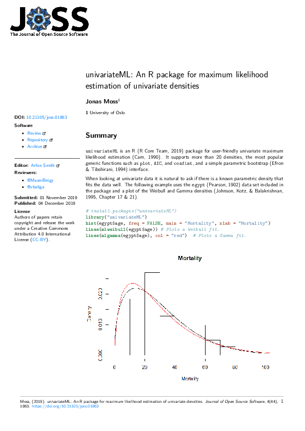 Pdf Univariateml An R Package For Maximum Likelihood Estimation Of