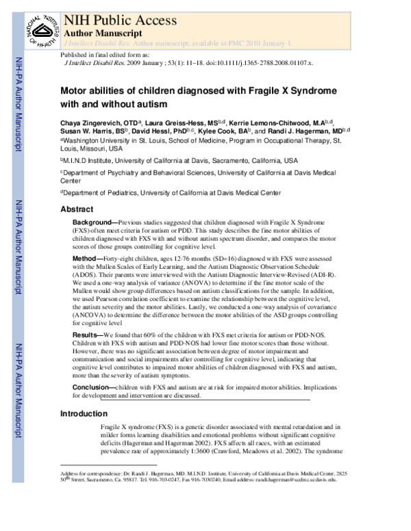 (PDF) Motor abilities of children diagnosed with fragile X syndrome ...