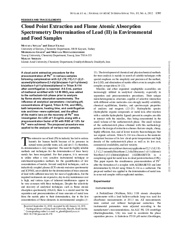 (PDF) Cloud Point Extraction and Flame Atomic Absorption Spectrometry Determination of Lead (II ...