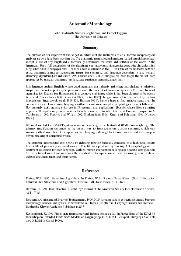 (PDF) Automatic Morphology (Summary)