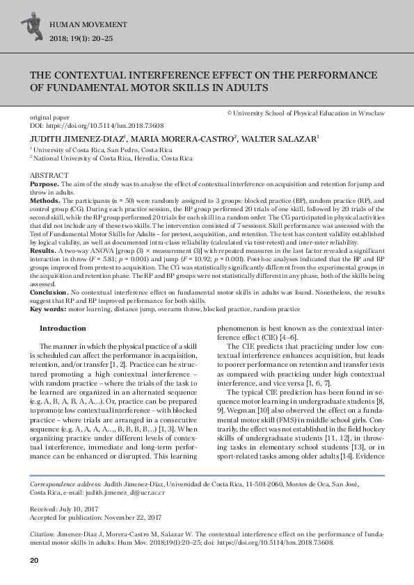 (PDF) The contextual interference effect on the performance of fundamental motor skills in adults
