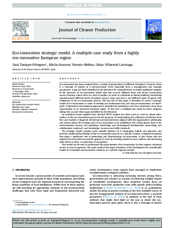 (PDF) Eco-innovation strategic model. A multiple-case study from a highly eco-innovative ...