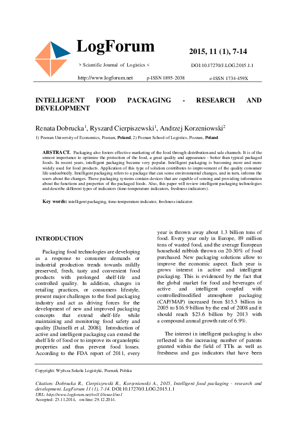 (PDF) Intelligent Food Packaging - Research and Development