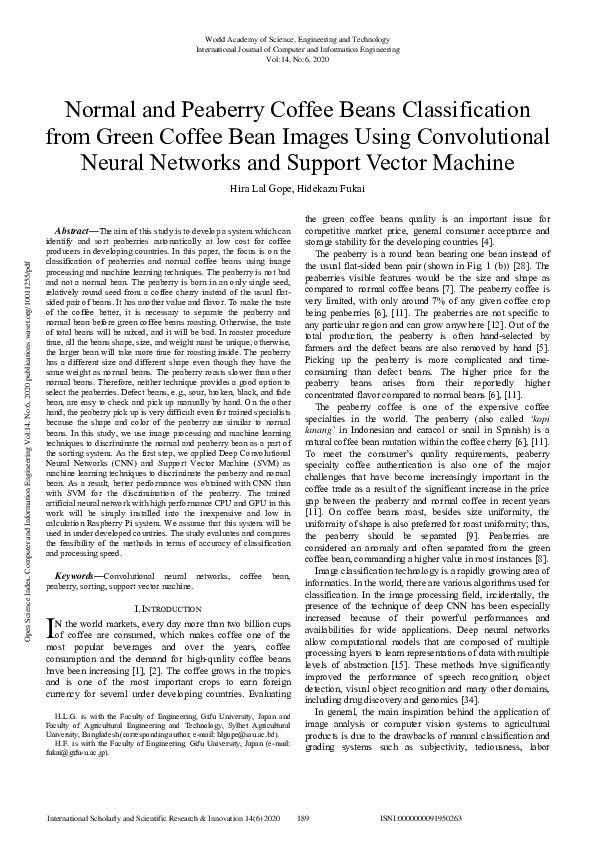 (PDF) Normal and peaberry coffee beans classification