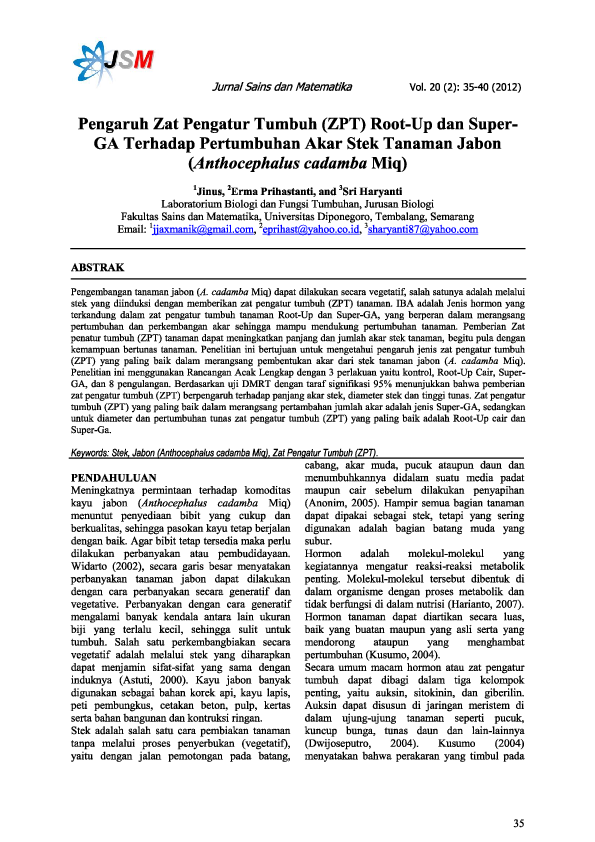 (PDF) Pengaruh Zat Pengatur Tumbuh (ZPT) Root-Up dan Super-GA Terhadap ...