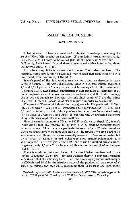 (PDF) Small Salem numbers