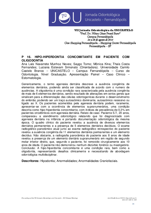(PDF) P 16. Hipo-Hiperdontia Concomitante em Paciente com Oligodontia ...