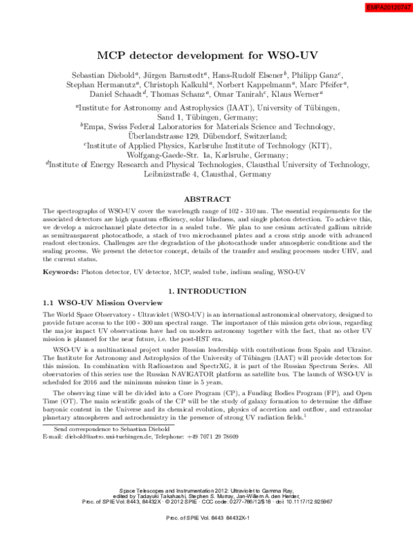 (PDF) MCP detector development for UV space missions | Thomas Schanz - Academia.edu