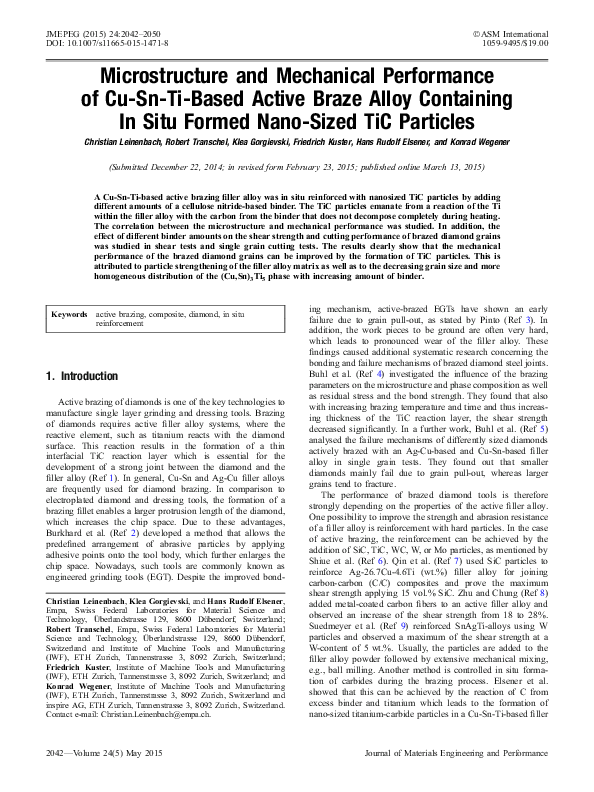 (PDF) Microstructure and Mechanical Performance of Cu-Sn-Ti-Based Active Braze Alloy Containing ...