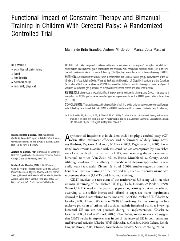 (PDF) Functional Impact of Constraint Therapy and Bimanual Training in ...