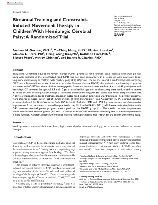 (PDF) Bimanual Training and Constraint-Induced Movement Therapy in Children With Hemiplegic ...