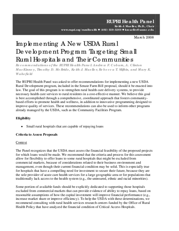 (PDF) Implementing A New USDA Rural Development Program Targeting Small ...