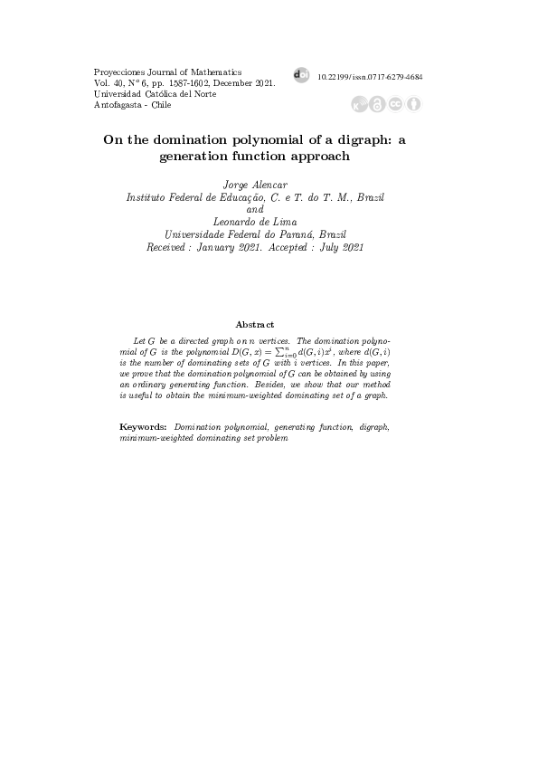 (PDF) On the domination polynomial of a digraph: a generation function approach