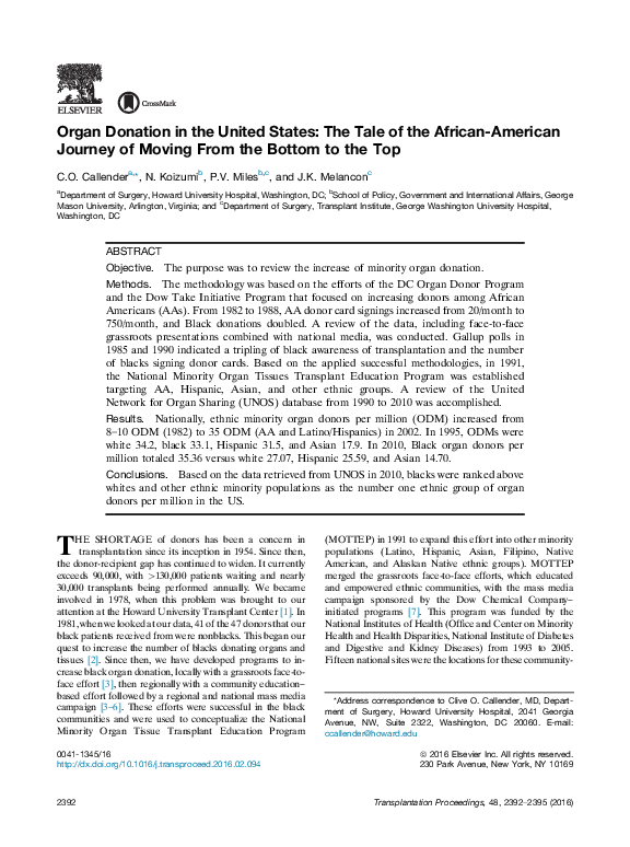 (PDF) Organ Donation in the United States: The Tale of the African ...