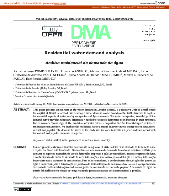 (PDF) Residential water demand analysis