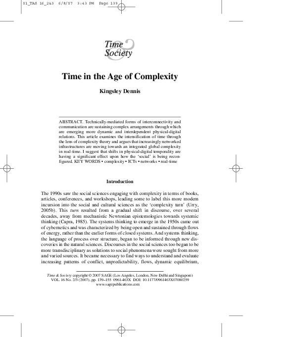 (PDF) Time in the Age of Complexity