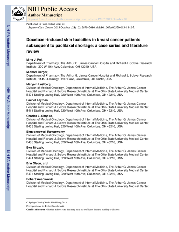 (PDF) Docetaxel-induced skin toxicities in breast cancer patients ...