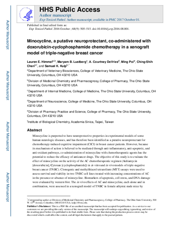 (PDF) Minocycline, a putative neuroprotectant, co-administered with ...