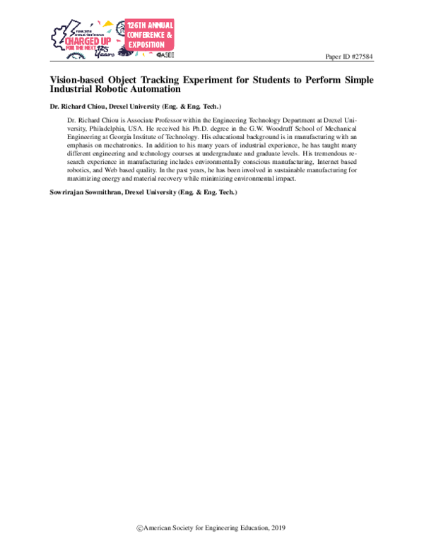 (PDF) Vision-based Object Tracking Experiment for Students to Perform Simple Industrial Robotic ...