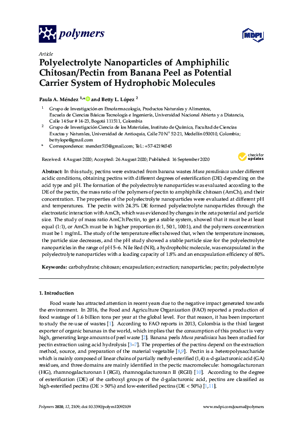 (PDF) Polyelectrolyte Nanoparticles of Amphiphilic Chitosan/Pectin from Banana Peel as Potential ...