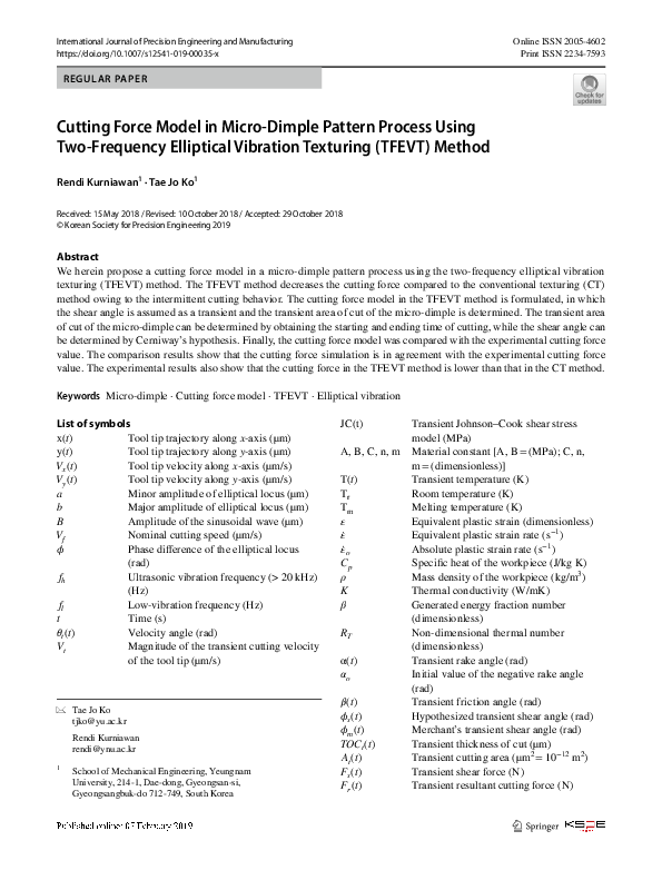(PDF) Cutting Force Model in Micro-Dimple Pattern Process Using Two ...