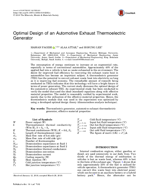 (PDF) Optimal Design of an Automotive Exhaust Thermoelectric Generator (PDF) Optimal Design of an Automotive Exhaust Thermoelectric Generator