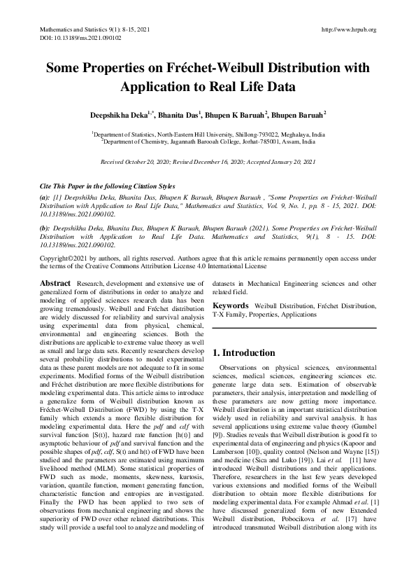 Pdf Some Properties On Fréchet Weibull Distribution With Application To Real Life Data