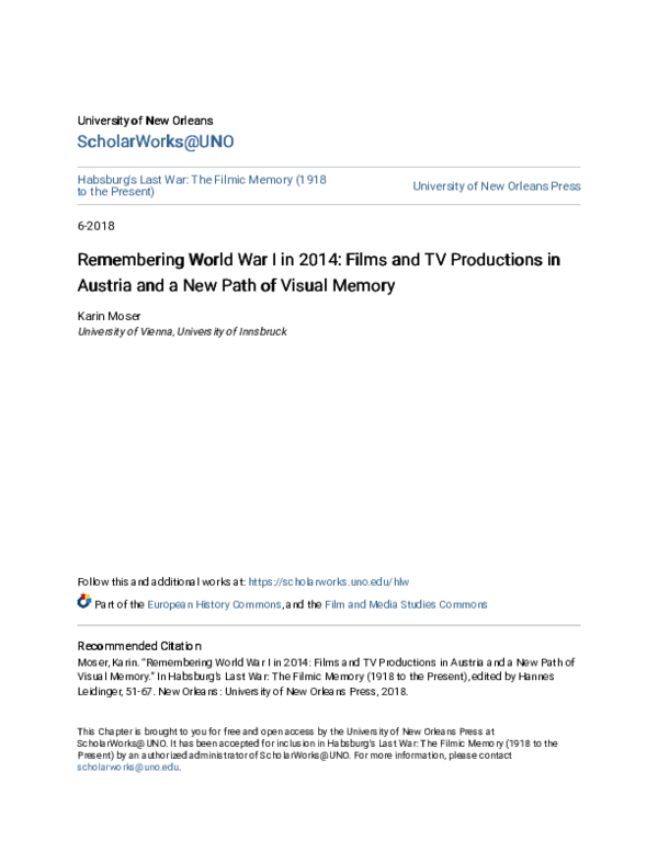 (PDF) Remembering World War I in 2014: Films and TV Productions in ...