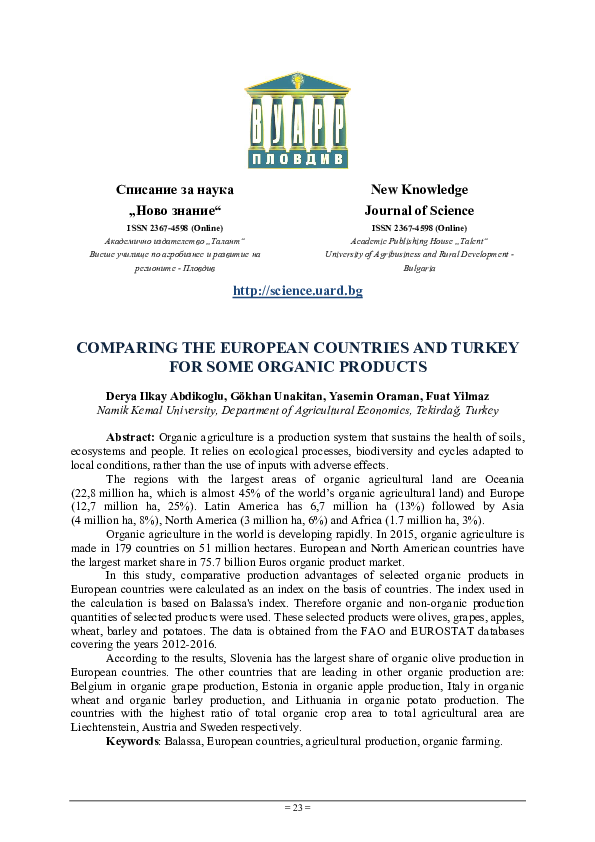 (PDF) Comparing the European Countries and Turkey for Some Organic Products
