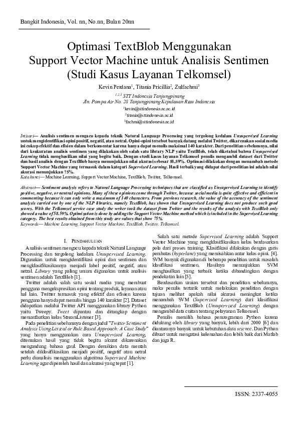 (PDF) Optimasi Textblob Menggunakan Support Vector Machine Untuk Analisis Sentimen (Studi Kasus ...