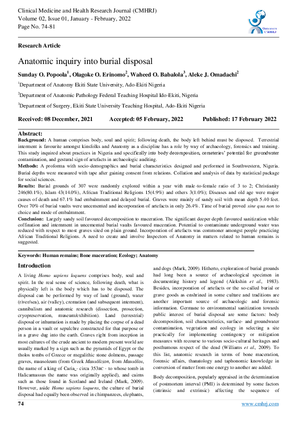 (PDF) Anatomic inquiry into burial disposal