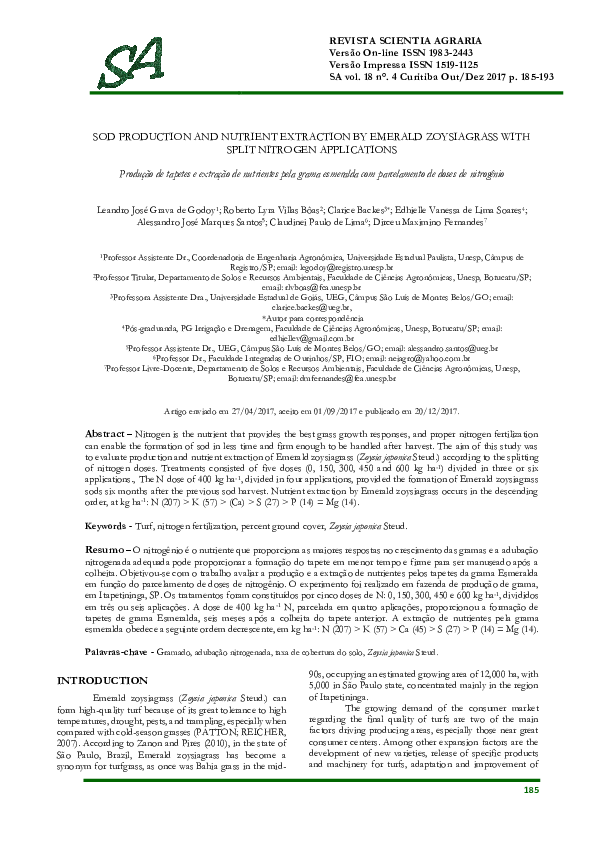 (PDF) Sod Production and Nutrient Extraction by Emerald Zoysiagrass ...