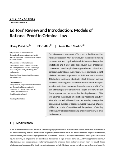 Editors' Review and Introduction: Models of Rational Proof in Criminal Law