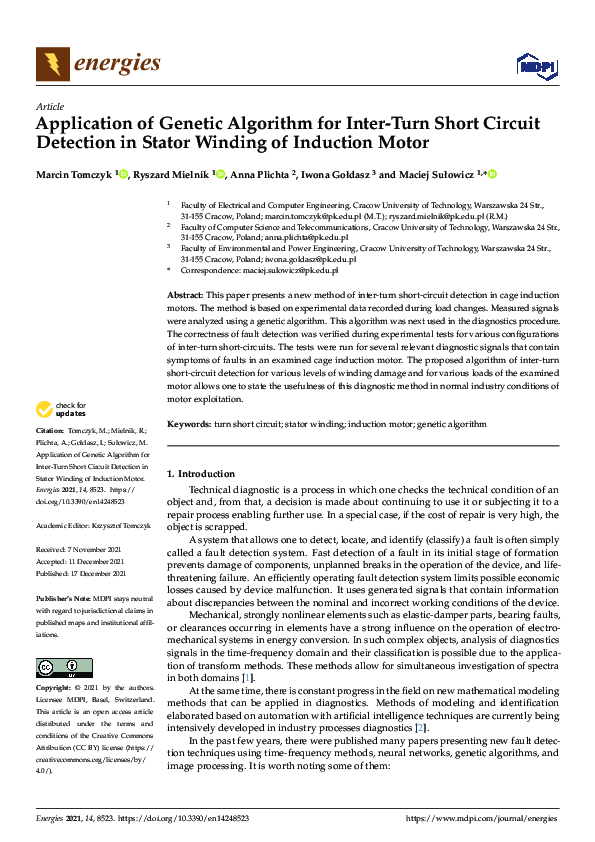 Pdf Application Of Genetic Algorithm For Inter Turn Short Circuit