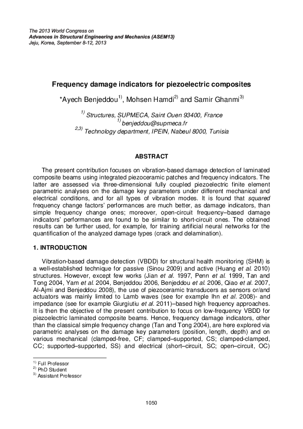 (PDF) Frequency damage indicators for piezoelectric composites