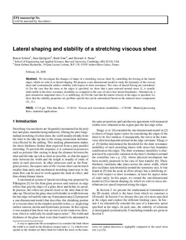 (PDF) Lateral shaping and stability of a stretching viscous sheet