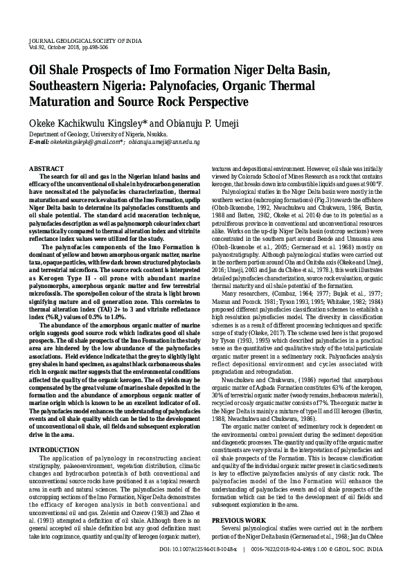 (PDF) Oil Shale Prospects of Imo Formation Niger Delta Basin ...