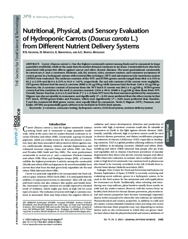 (PDF) Nutritional, Physical, and Sensory Evaluation of Hydroponic Carrots (Daucus carota L ...