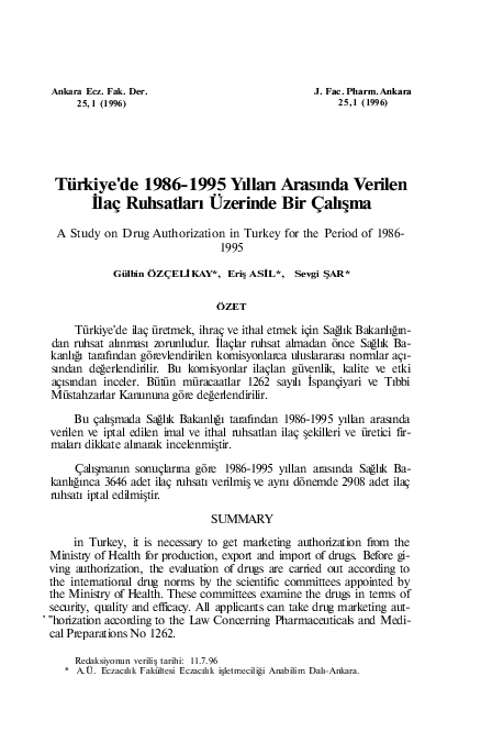 (PDF) Türkiye'de 1986-1995 Yılları Arasında Verilen İlaç Ruhsatları ...