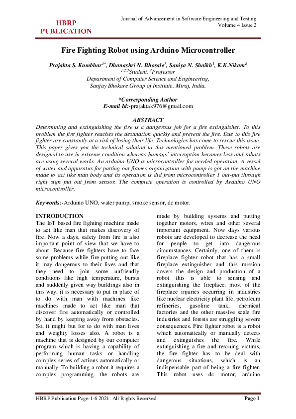 (PDF) Fire Fighting Robot using Arduino Microcontroller