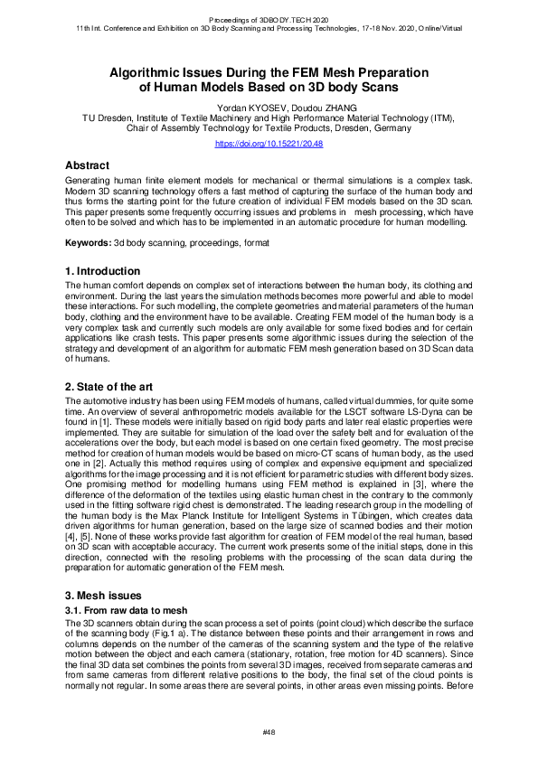 (PDF) Algorithmic Issues During the FEM Mesh Preparation of Human Models Based on 3D Body Scans ...