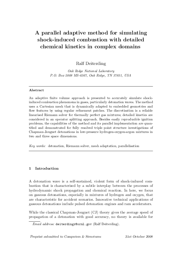 (PDF) A parallel adaptive method for simulating shock-induced combustion with detailed chemical ...