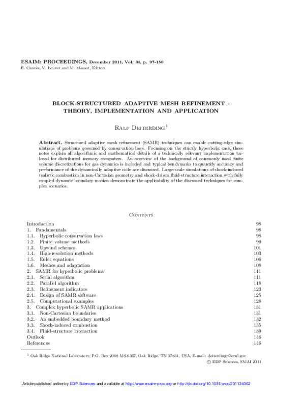 Pdf Block Structured Adaptive Mesh Refinement Theory Implementation And Application